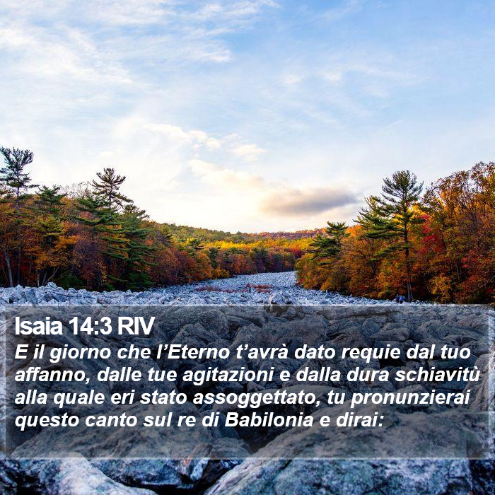 Isaia 14:3 RIV - E il giorno che l’Eterno t’avrà dato requie